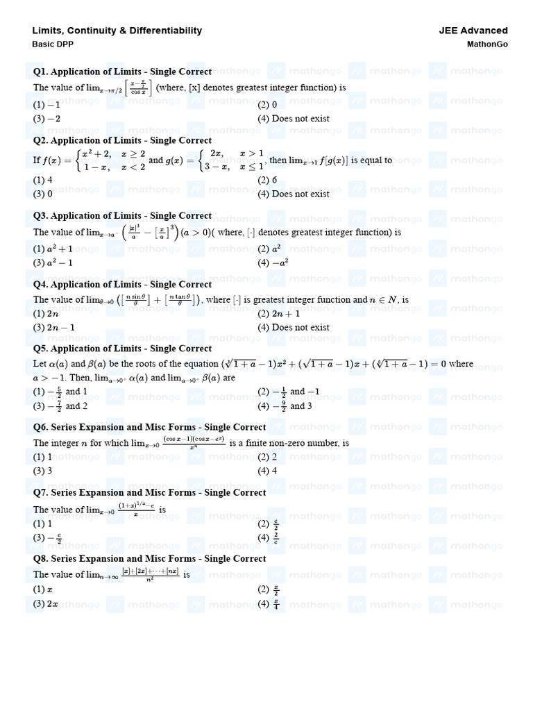 Limits, Continuity & Differentiability - Basic | PDF | Function (Mathematics) | Mathematical ...