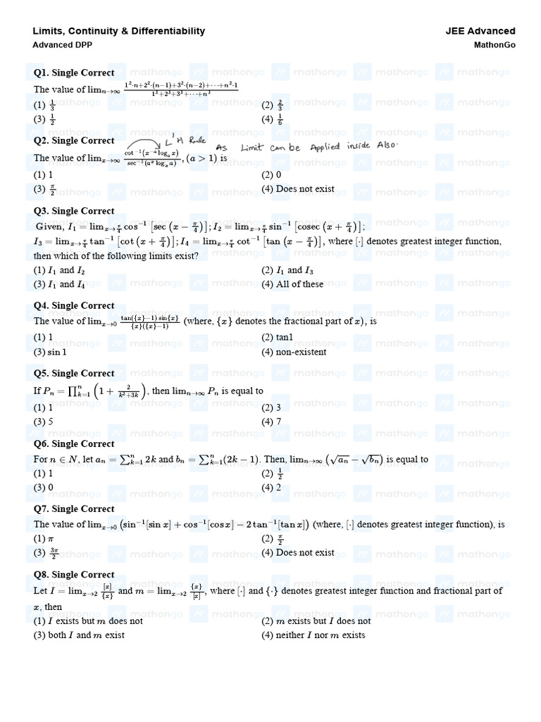 Limits, Continuity & Differentiability - Advanced | PDF | Function (Mathematics) | Multiplication