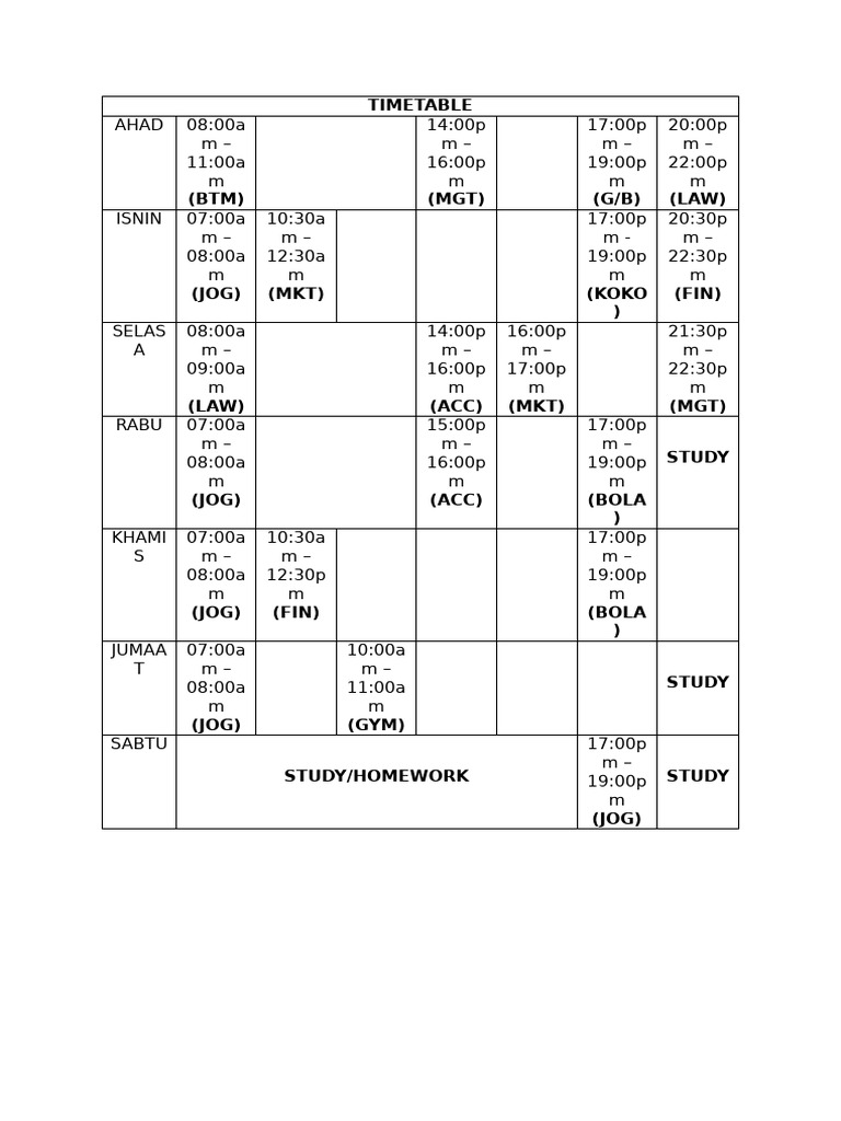 TIMETABLE | PDF