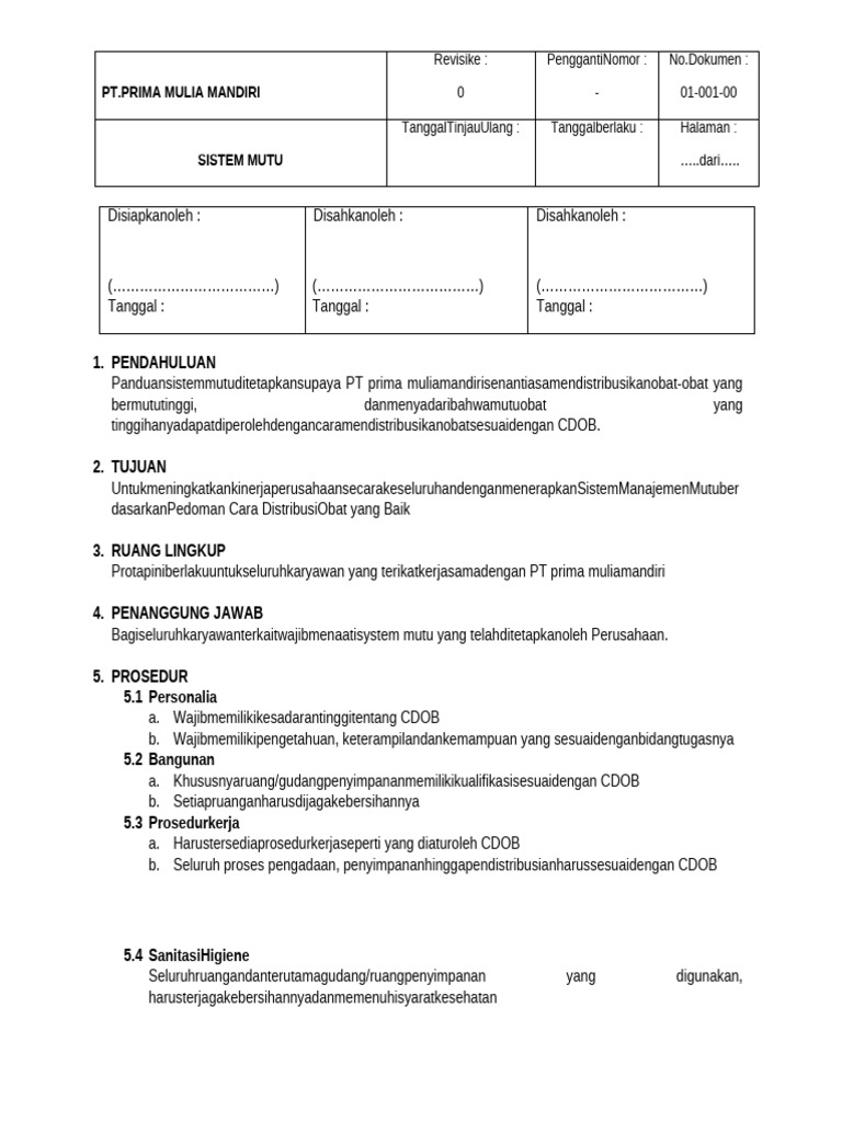 Protap Sistem Mutu | PDF