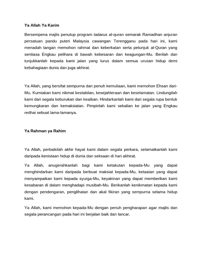 Doa Penutup Tadarus Al-Quran Ramadhan | PDF