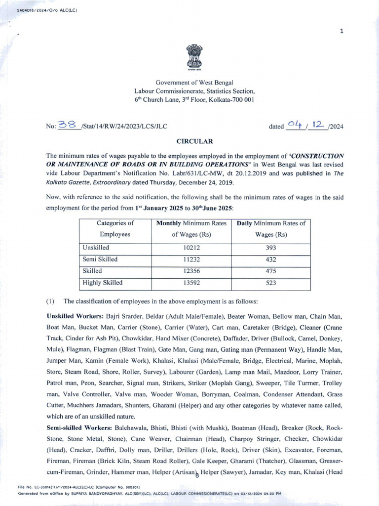 Construction - Minimum Wages-Jan 25 | PDF
