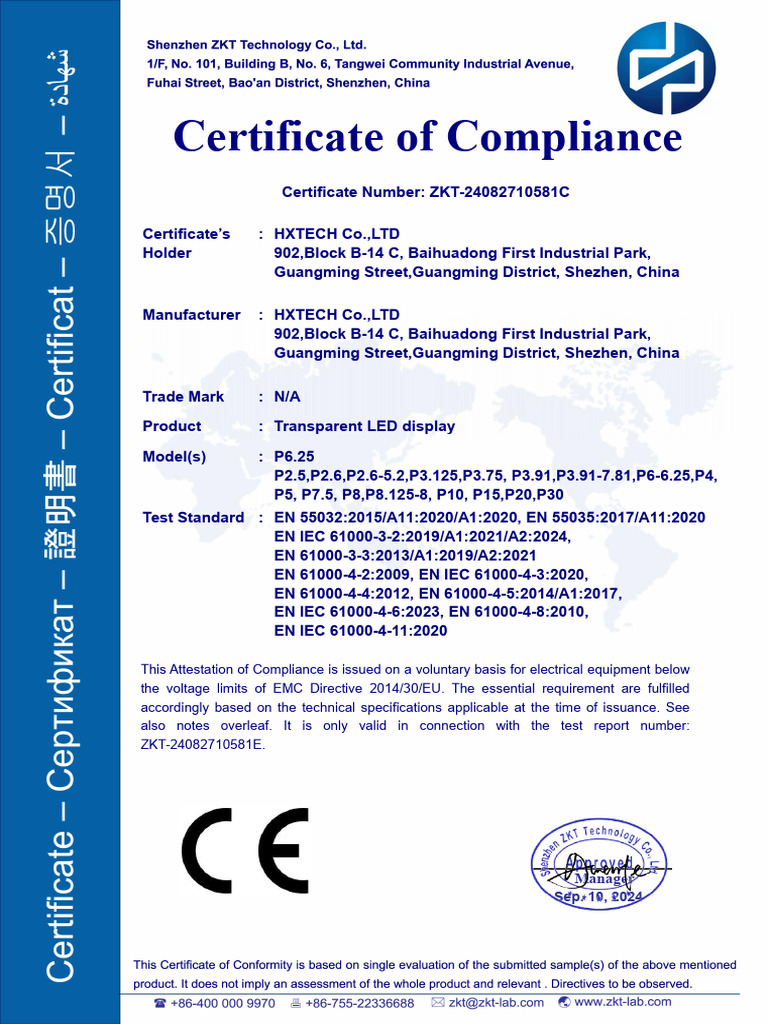 HXTECH Transparent LED Display en 55032-CE-EMC - Cert | PDF