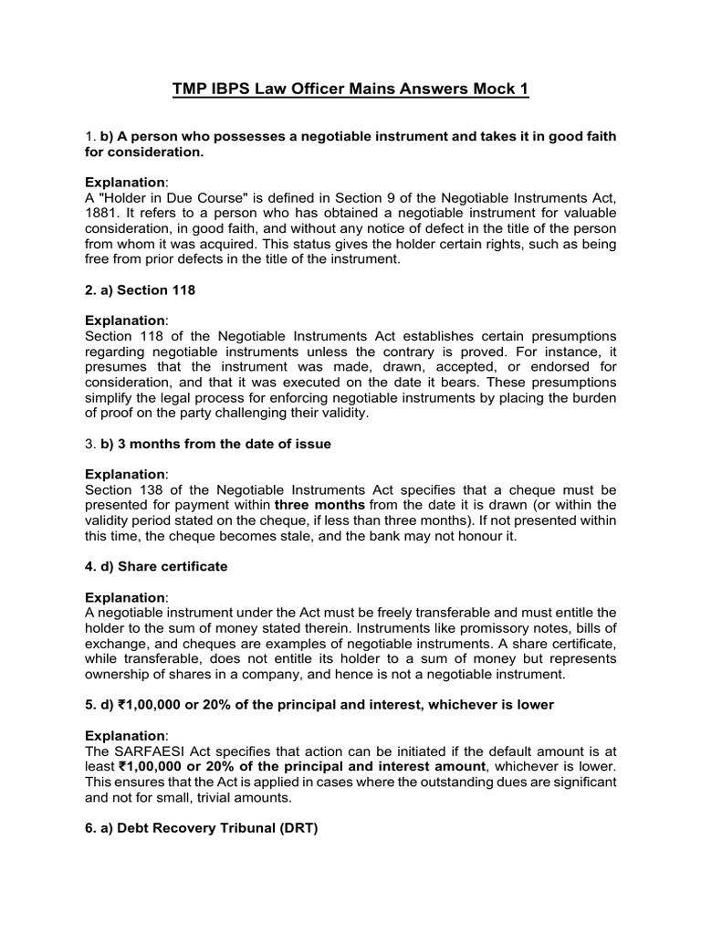 PDF TMP Answers Mock IBPS Mains | PDF | Guarantee | Negotiable Instrument