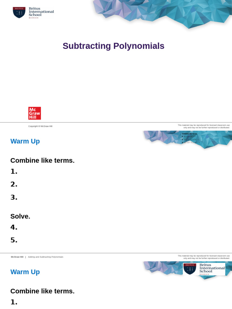Subtracting Polynomials | PDF | Polynomial | Algebra