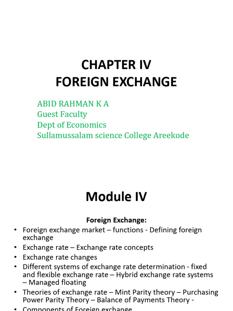 Module IV Foreign Exchange | PDF | Purchasing Power Parity | Exchange Rate