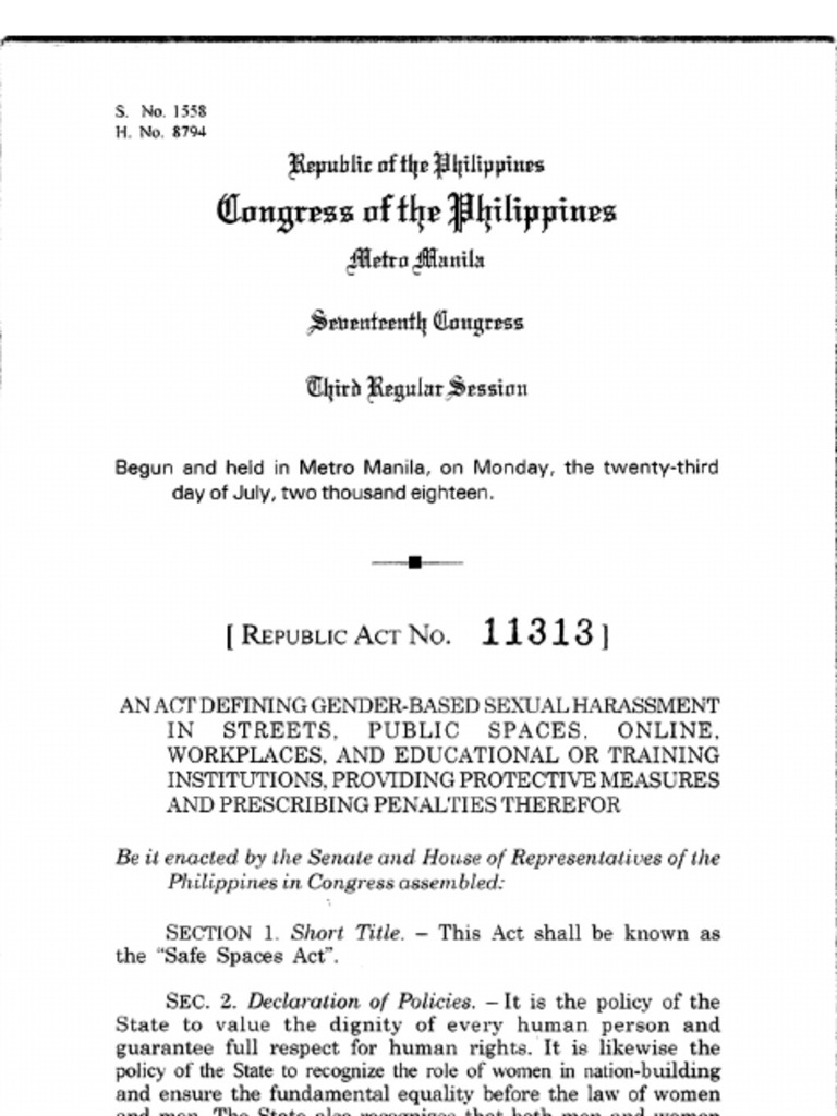 RA 11313 (2019) (Safe Spaces Act) | PDF | Sexual Harassment | Harassment