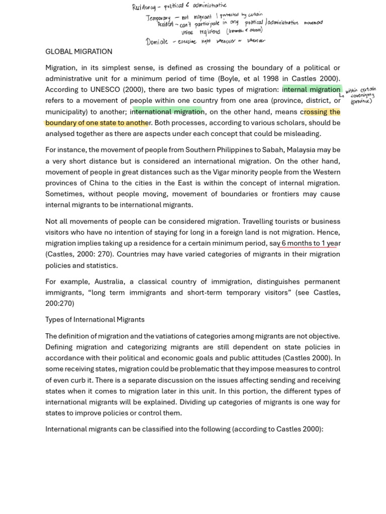 Types of International Migration Unit 6.2 | PDF | Human Migration ...