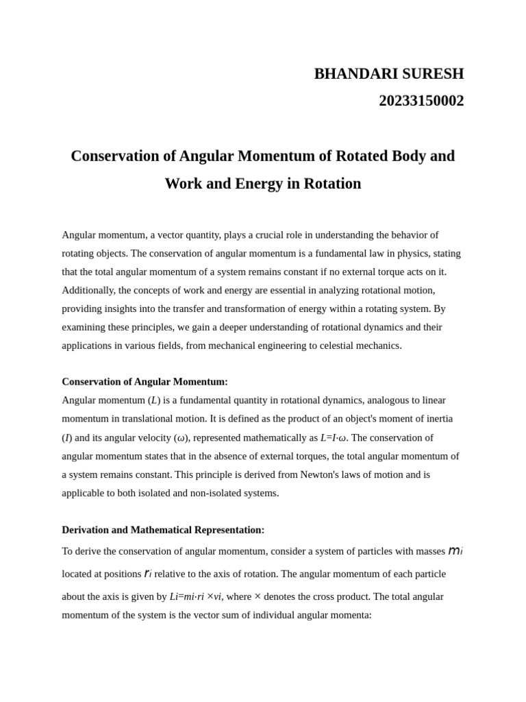 苏雷社Conservation of Angular Momentum of Rotated Body and Work and Energy in Rotation | PDF ...