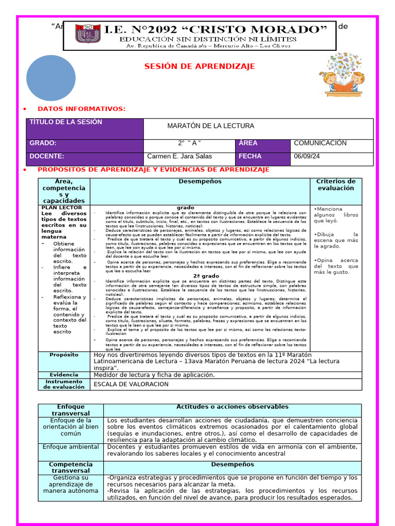 Adicional Sesion Maraton de Lectura 2024 | PDF | Aprendizaje | Información