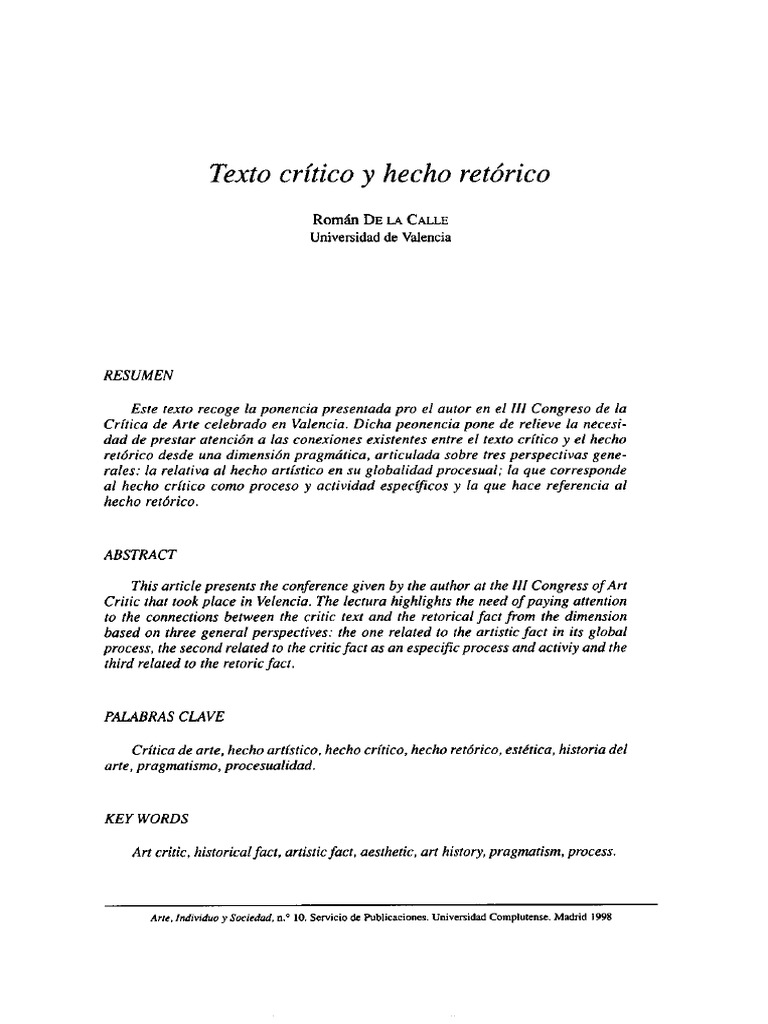 Texto Critico y Hecho Retorico | PDF | Retórica | Educación en artes ...