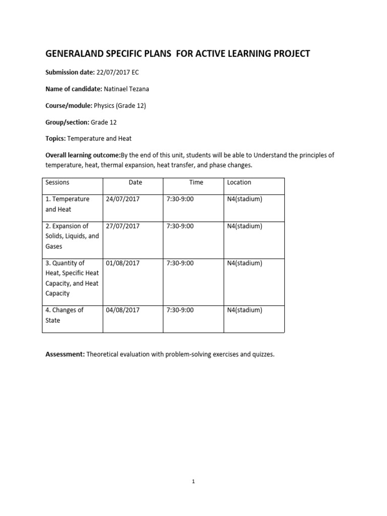 General and Specific Plan | PDF | Heat | Temperature