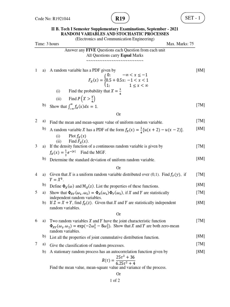 Random Variables and Stochastic Processes Sept 2021 | PDF | Probability Density Function ...