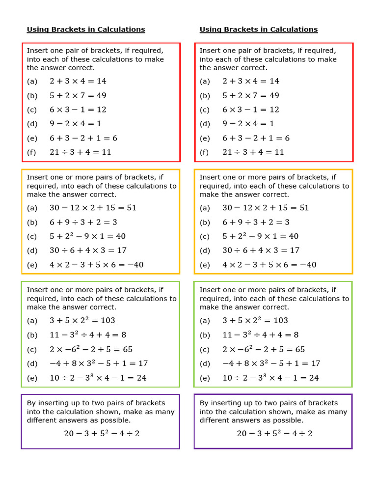 Bracket Placement in Math Calculations | PDF
