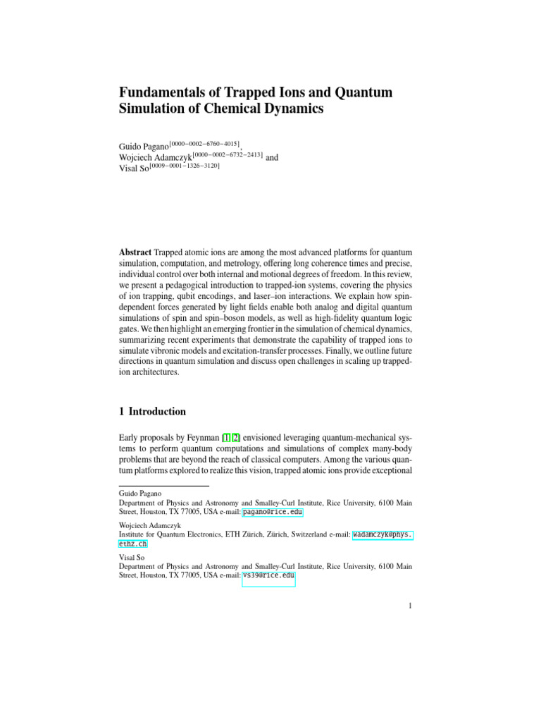 Fundamentals of Trapped Ions and Quantum Simulation of Chemical Dynamics | PDF | Physics ...