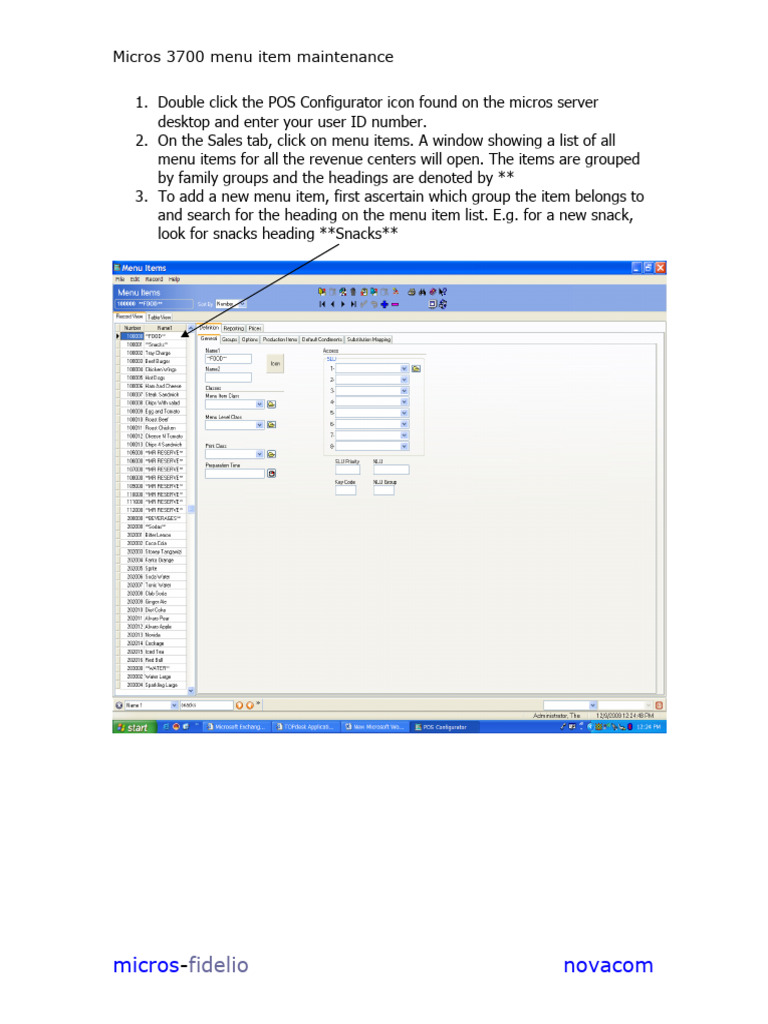 Micros 3700 Menu Item Setup Guide | PDF
