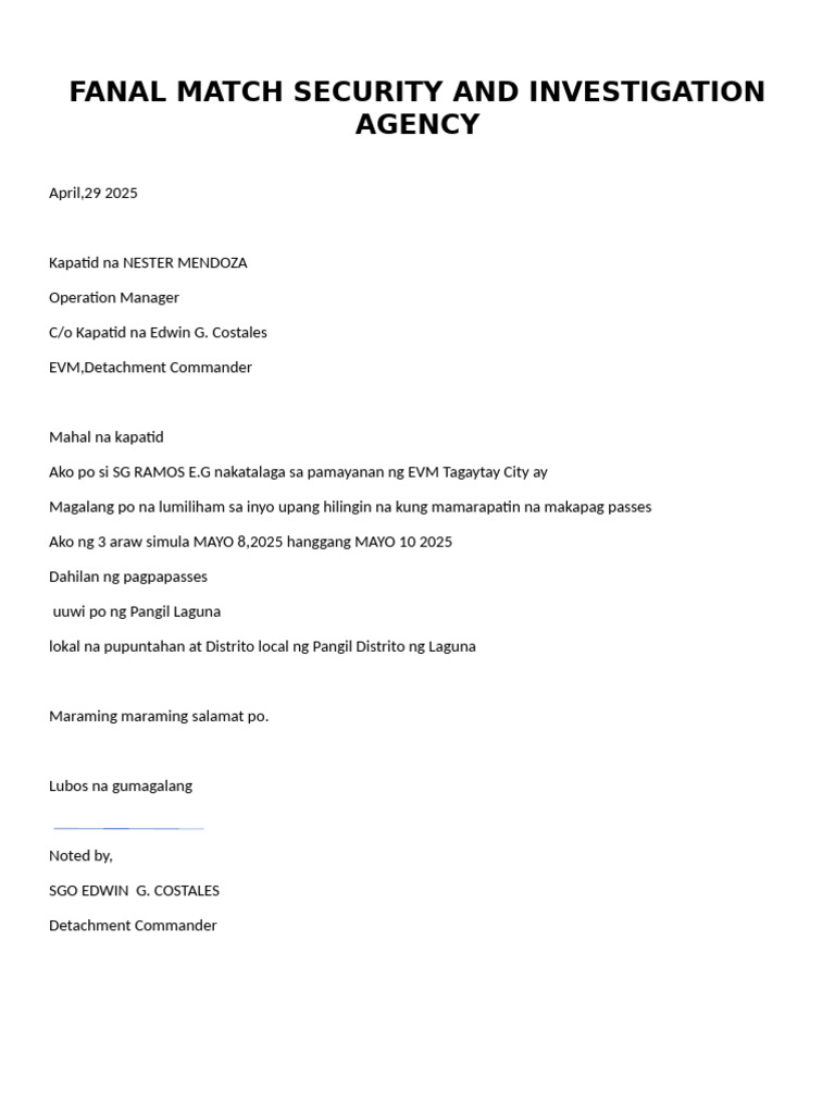 Fanal Match Security and Investigation Agency | PDF