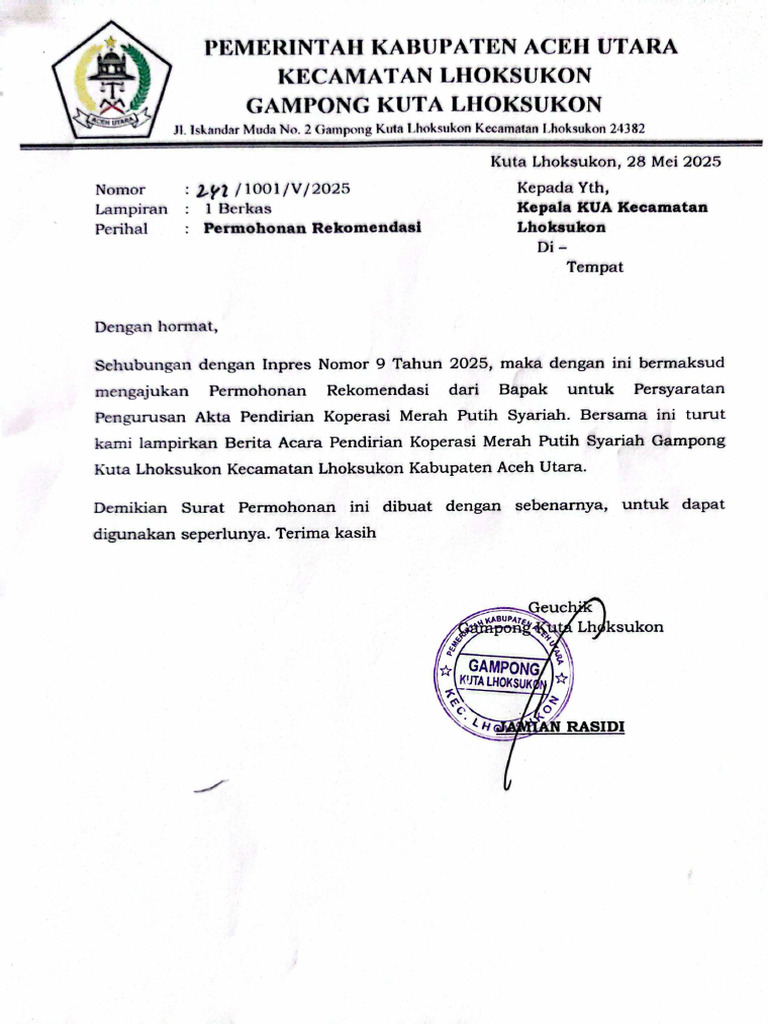 Permohonan Rekomendasi KDMP | PDF