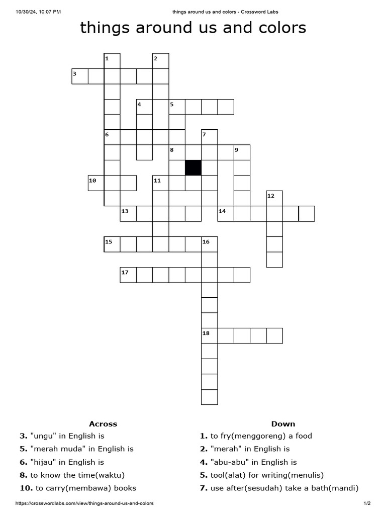 Things Around Us and Colors - Crossword Labs | PDF