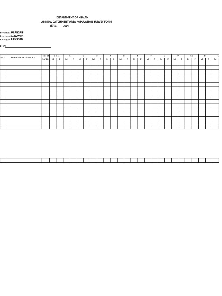 2024 Health Survey Form for Sarangani | PDF