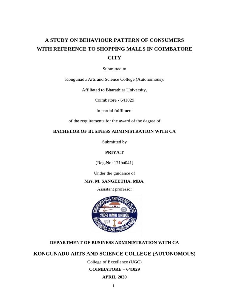 A Study On Behaviour Pattern of Consumers With Reference To Shopping ...