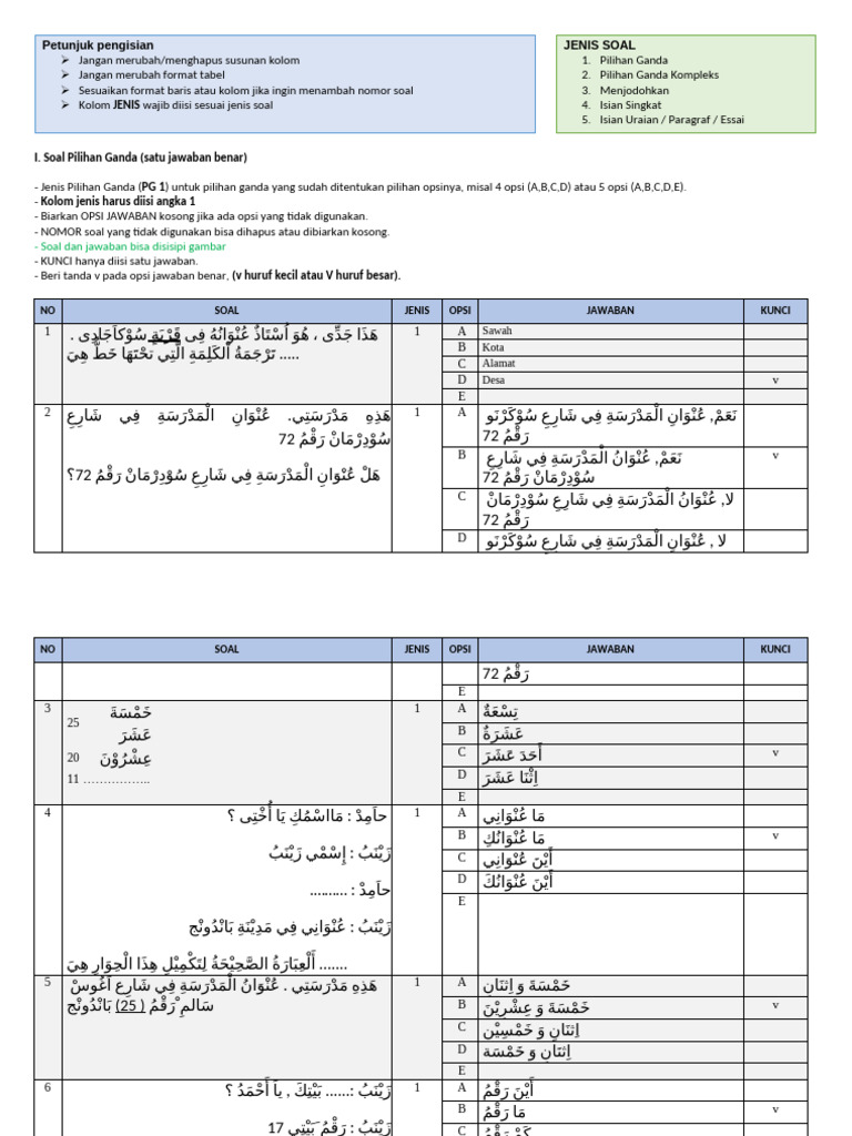 Template Soal Bahasa Arab ARB - 7 - PAT | PDF