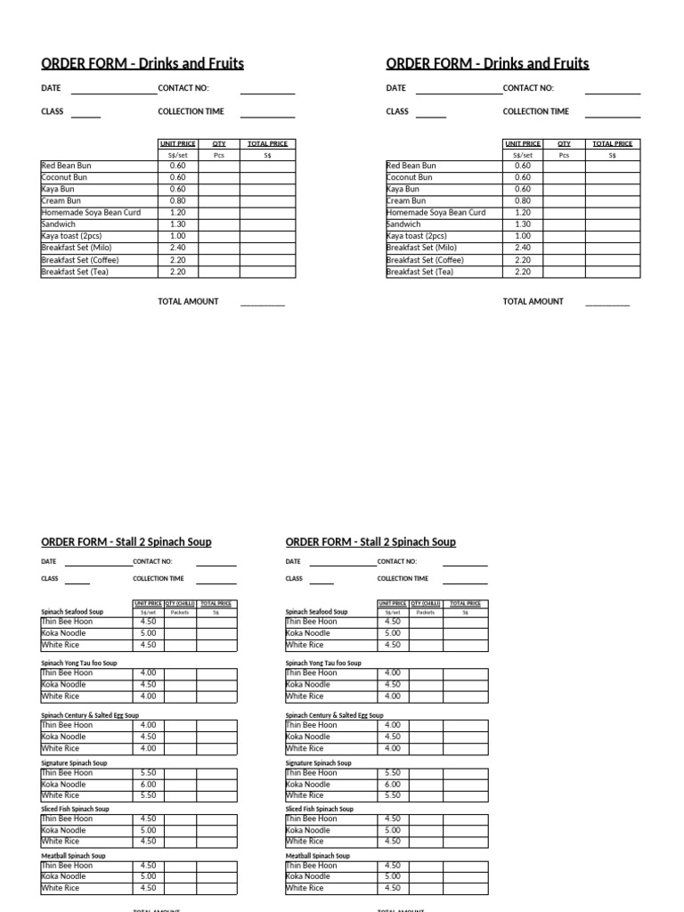 Comprehensive Food Order Form | PDF | Hamburgers | Western Cuisine
