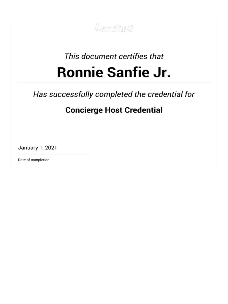 Landing S School-Concierge Host Credential-Certificate | PDF