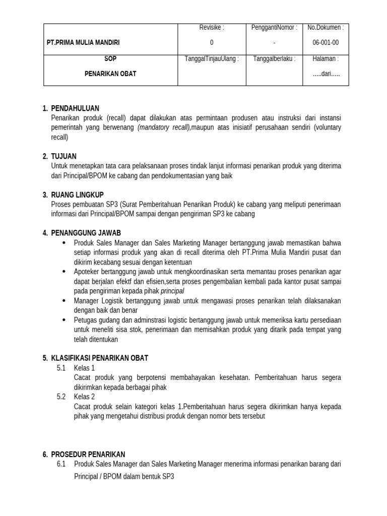 Protap Penarikan Produk | PDF