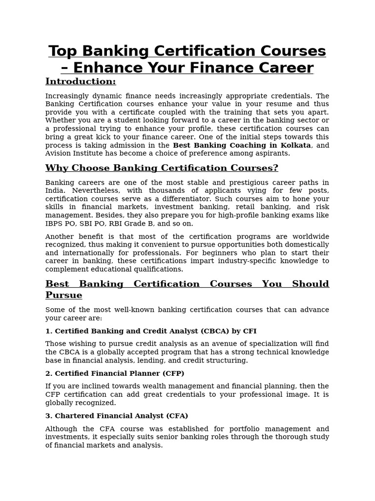 Top Banking Certification Courses Guide | PDF
