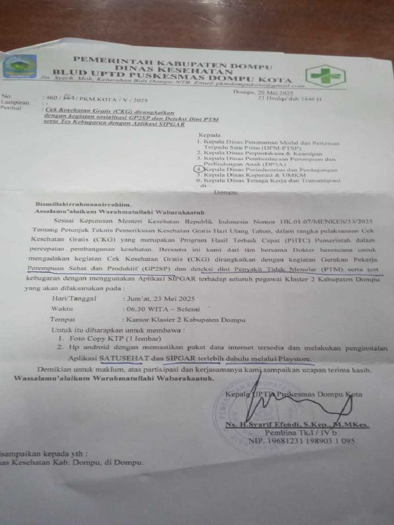 Deteksi Dini PTM Dan Tes Kebugaran Dngan Aplikasi Sipgar WWK | PDF