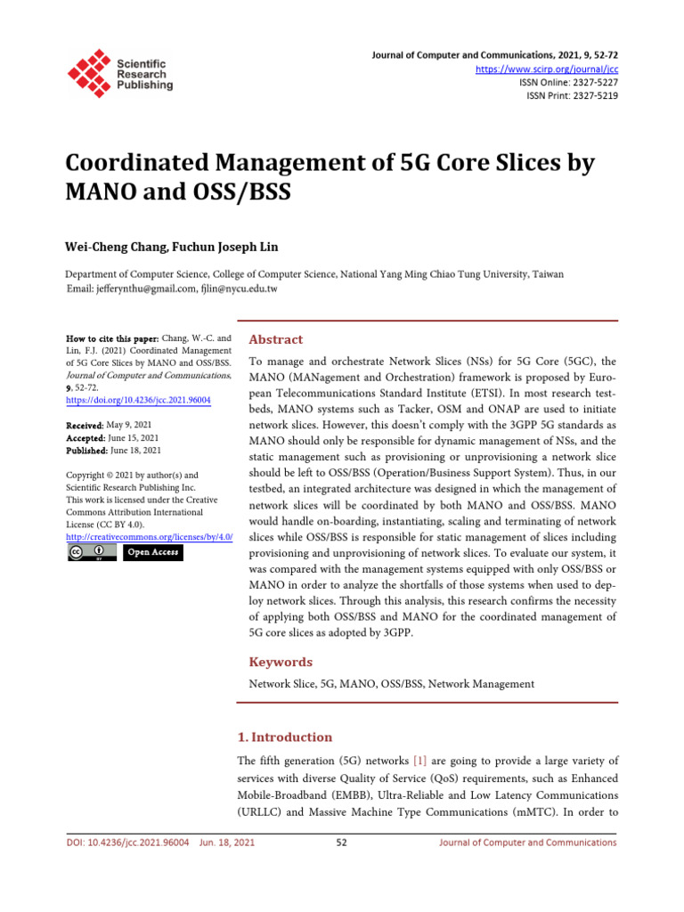 Coordinated Management of 5G Core Slices by MANO A | PDF | Computer Networking | Computer ...