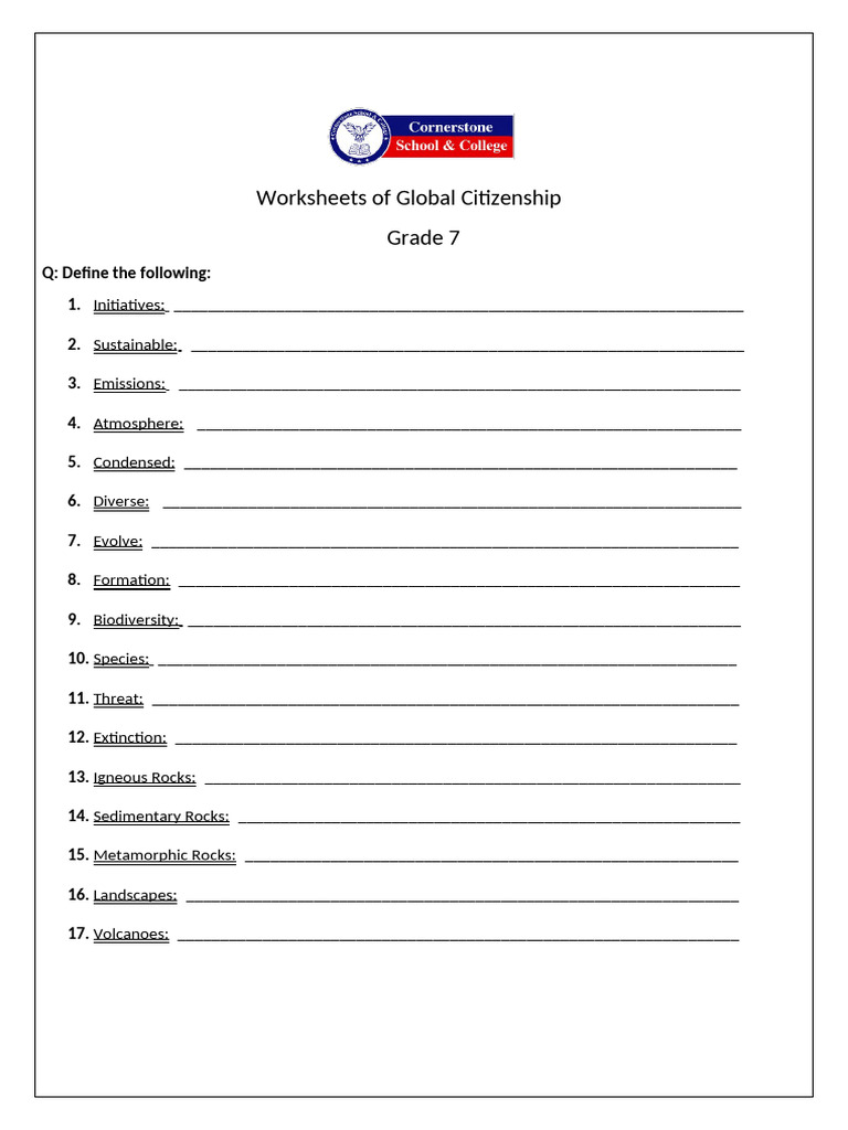 Handouts of Global Citizenship Grade 7 | PDF | Habitat Destruction ...