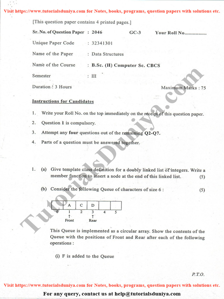 Data Structures and Algorithms Question Paper 2016 - Tutorialsduniya | PDF | Java (Programming ...