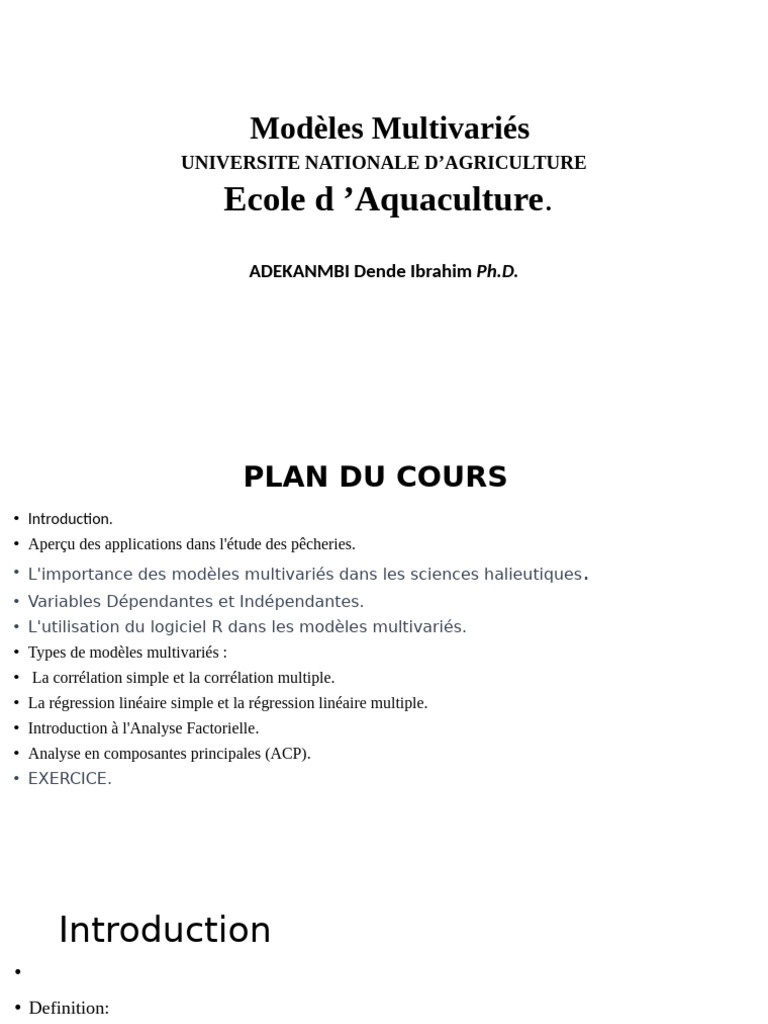 Modèles Multivariés en Sciences Halieutiques | PDF | Analyse des ...