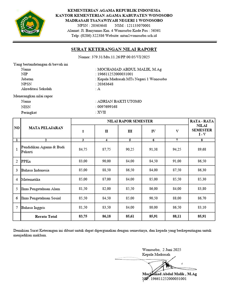 Contoh Cetak Rekap Raport Untuk PPDB SMA - SMK 2025 | PDF