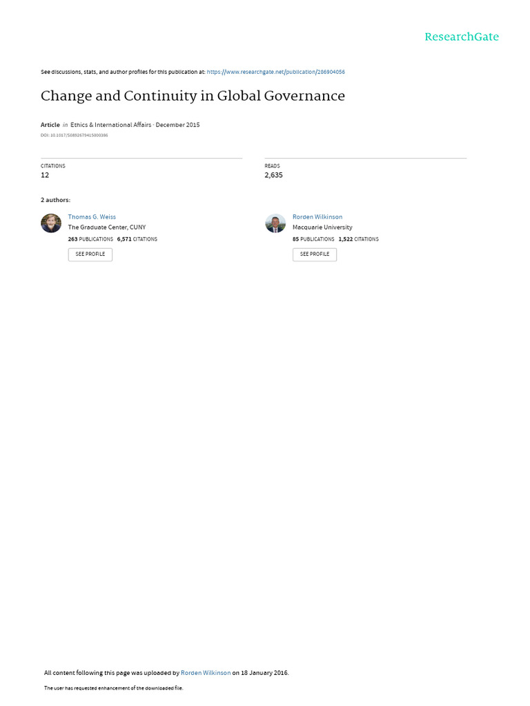 Global Governance: Change and Continuity | PDF | Global Governance ...