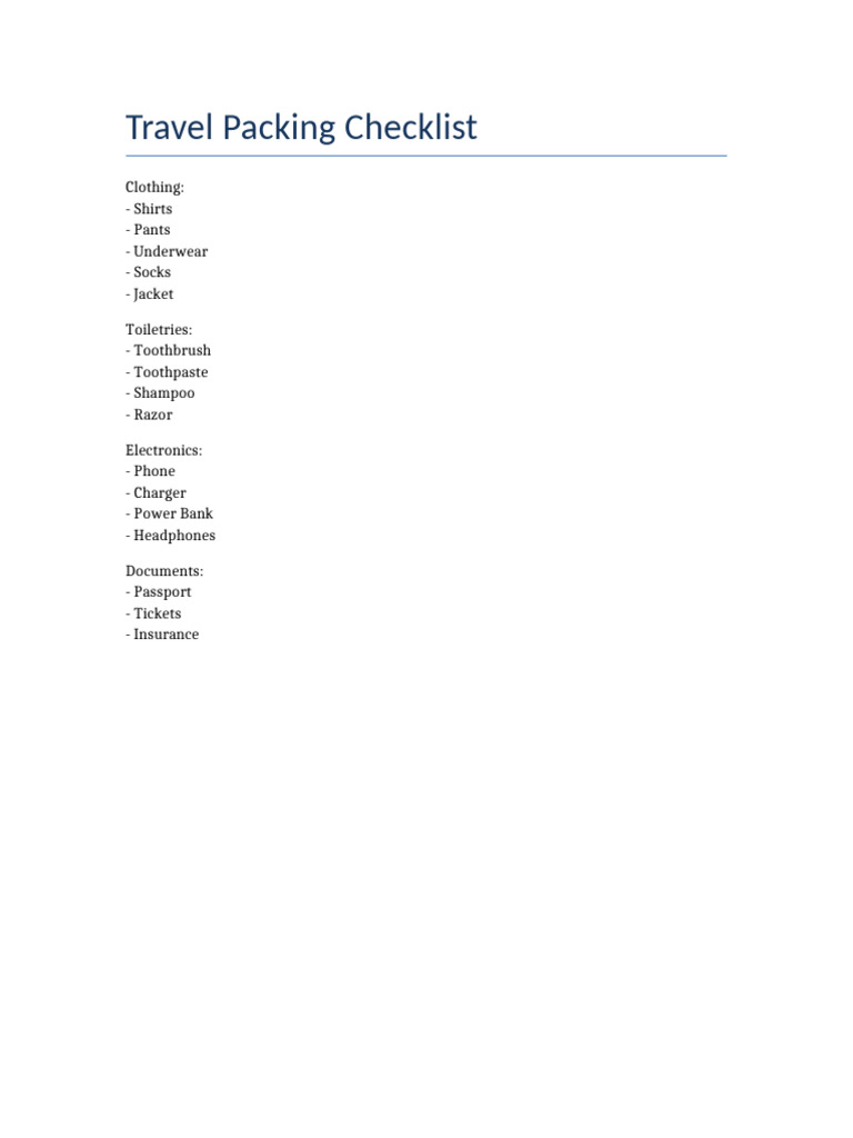 Travel Packing Checklist | PDF