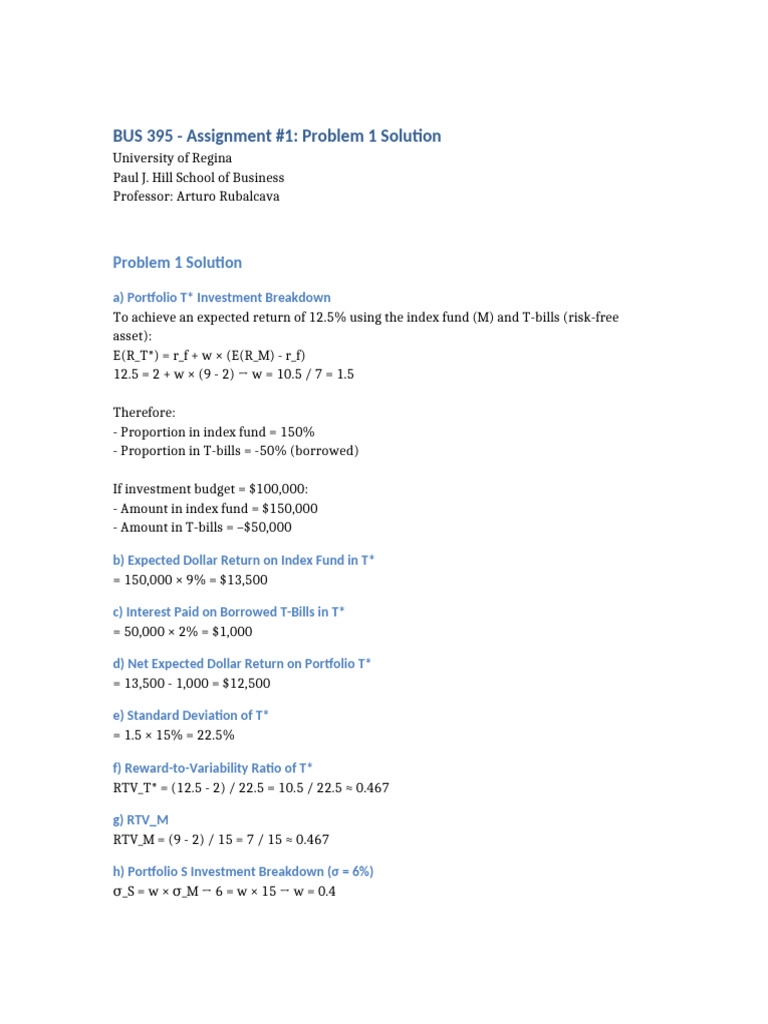Problem 1 Solution BUS395 | PDF