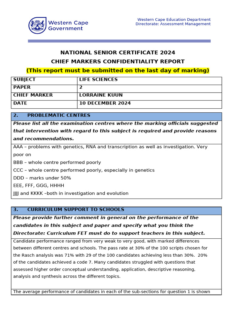 LFSC.2 - Chief Marker's Report | PDF | Meiosis | Dominance (Genetics)