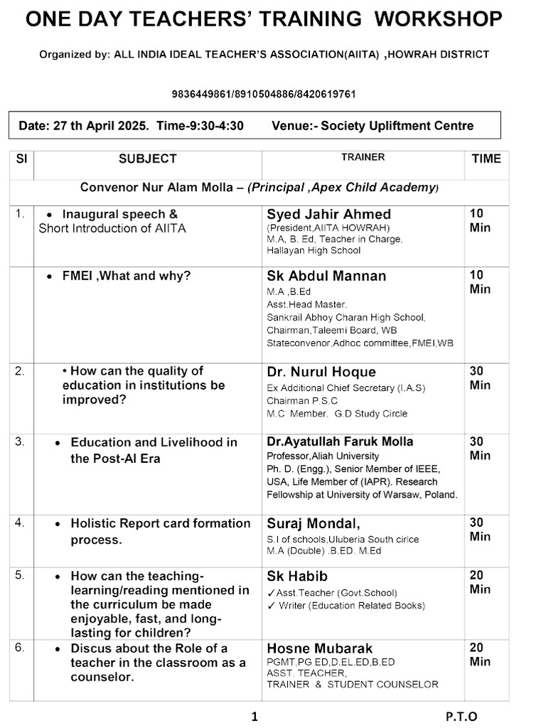 Teachers Training Workshop 2025 1 Pdf