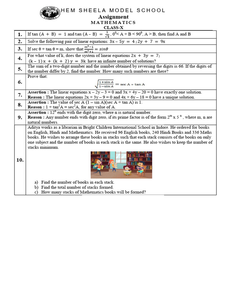Class 10 - Assignment - Math | PDF