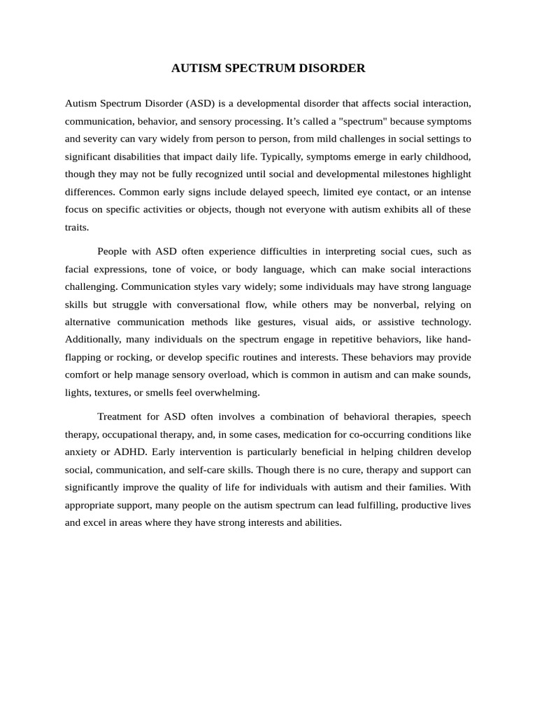 AUTISM SPECTRUM DISORDER | PDF | Autism | Mental Disorder