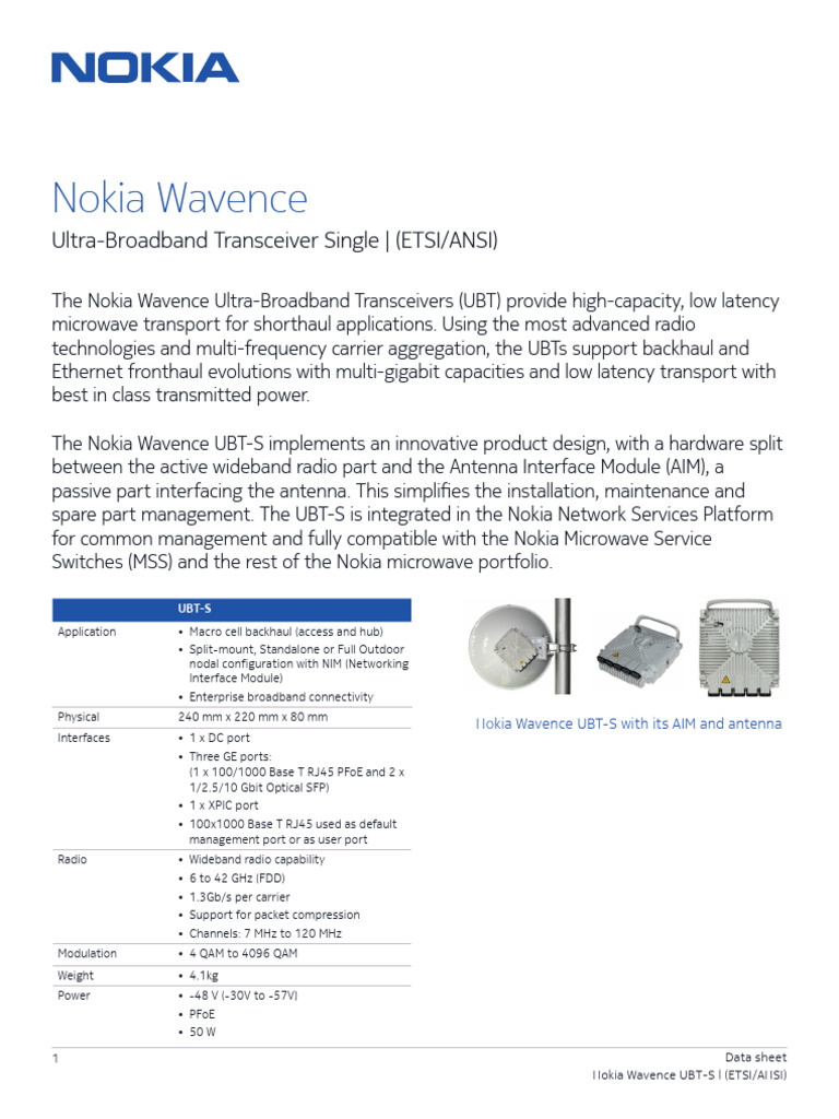 Nokia - Wavence - UBT - S - ETSI - ANSI - Datasheet - Data - Sheet - EN | PDF | Computer Network ...