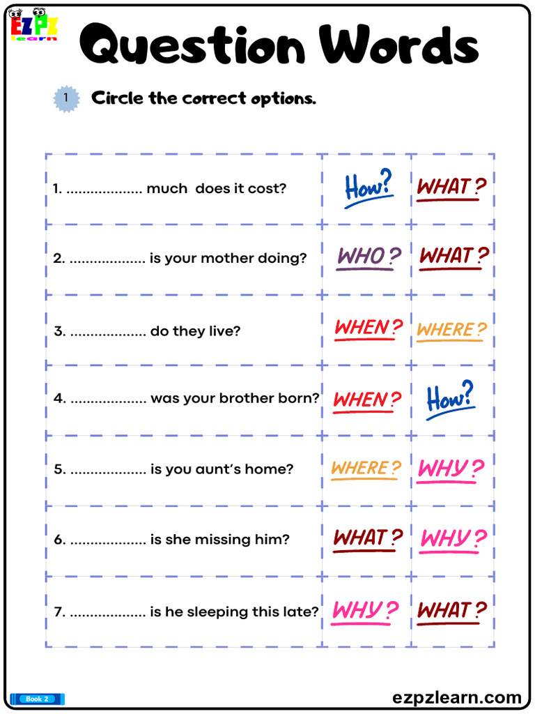 Question Words Circle and Write The Correct Question Words | PDF