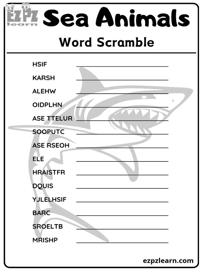 Sea Animals Word Scramble 14 Words | PDF