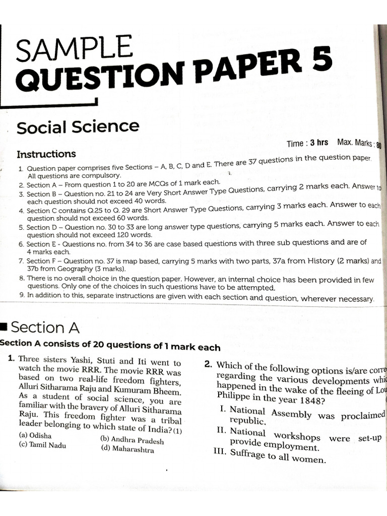 SST Practice Question Paper 1 | PDF