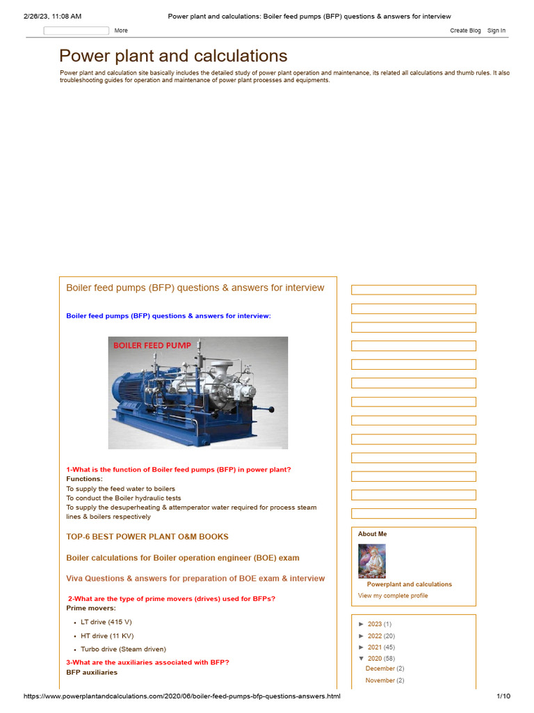 Boiler Feed Pumps (BFP) Questions & Answers For Interview | PDF | Pump | Boiler