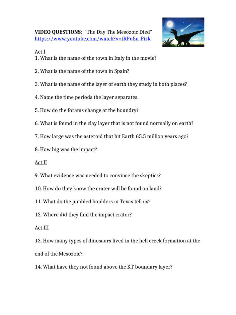Mesozoic Extinction Video Questions | PDF