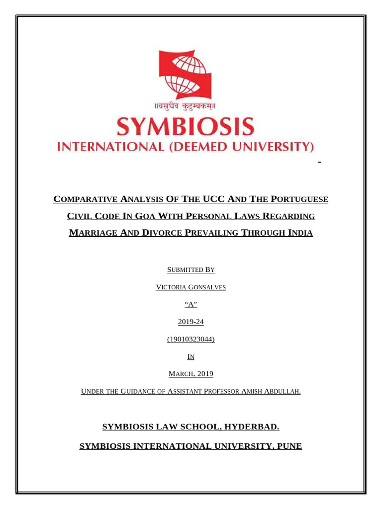 Comparitive Analysis of The UCC and The Portugese Civil Code in Goa With Personal Laws ...
